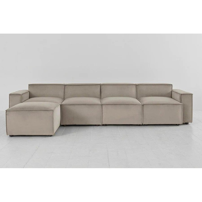 Swyft Model 03 Modular Chaise Sofa - Velvet Bone - 4 Seater, Faux ...