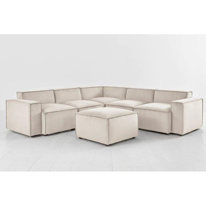 "Swyft Model 03 Modular Corner Sofa With Chaise - Velvet Bone, Faux Leather, [""Corner Sofa ...