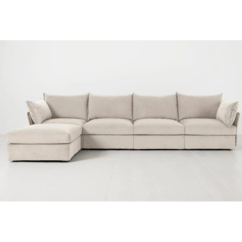 Swyft Model 06 Chaise Sofa - Velvet Bone - 4 Seater, Faux Leather by ...