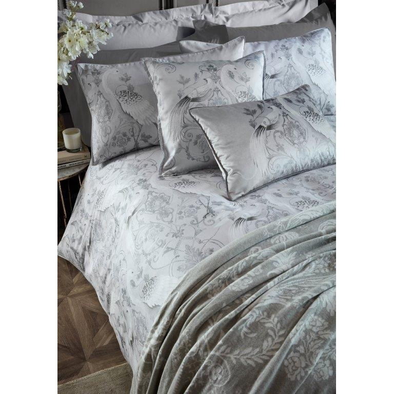 "Laura Ashley Tregaron Silver Duvet Cover Set - Double, Cotton, Damask ...