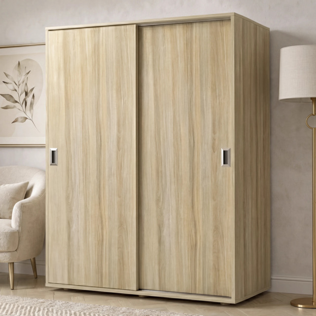 Torvek Large Sliding Door Wardrobe with Shelves - Natural Oak Finish by ...