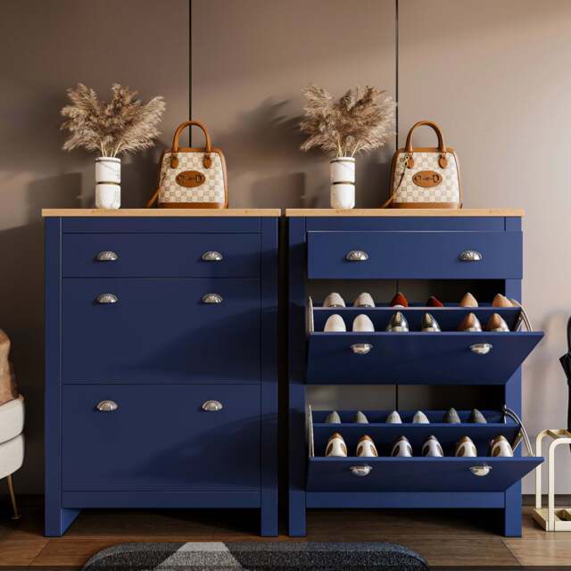 Shoe Cabinet With Drawer - 2 Door Slim Shoe Storage Unit - Blue by ...