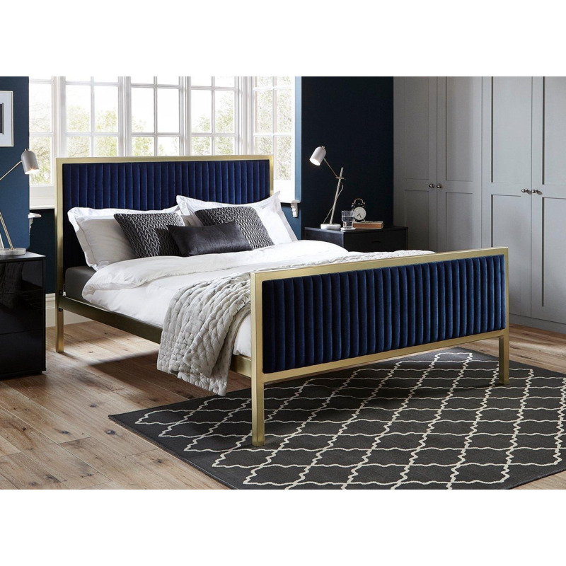 Addison Gold And Blue Metal Bed Frame - 4'6 Double by Dreams | ufurnish.com