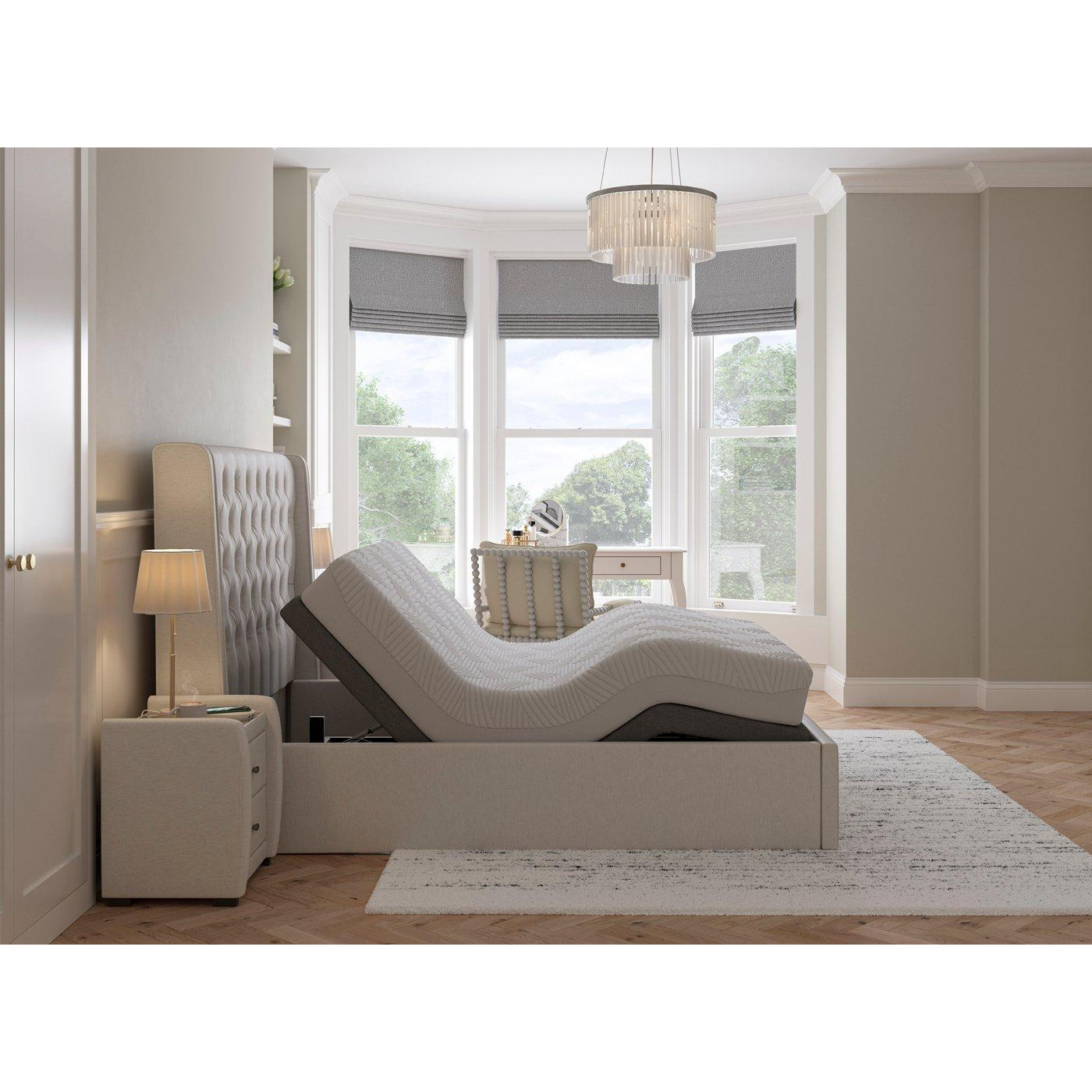 Deacon Sleepmotion Adjustable Upholstered Bed Frame - 4'6 Double - Cream by Dreams | ufurnish.com