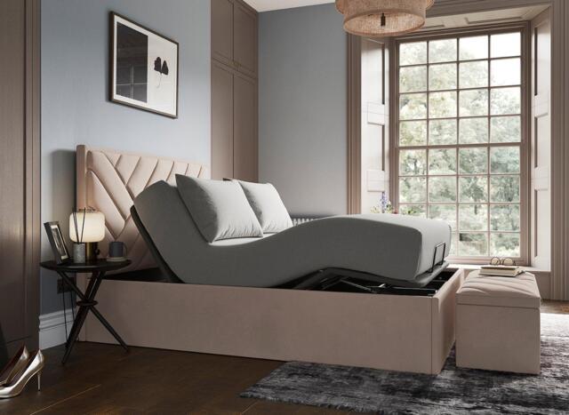 Jay Ergomotion Adjustable Velvet-Finish Bed Frame - 5'0 King - Beige by Dreams | ufurnish.com