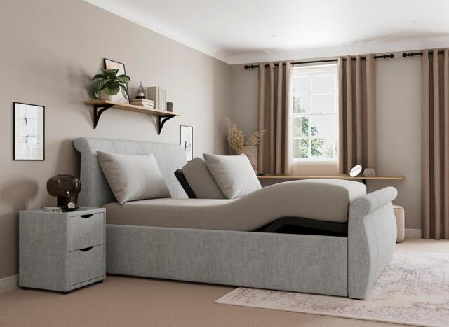 Lucia Ergomotion Adjustable Upholstered Bed Frame - 5'0 King - Silver ...