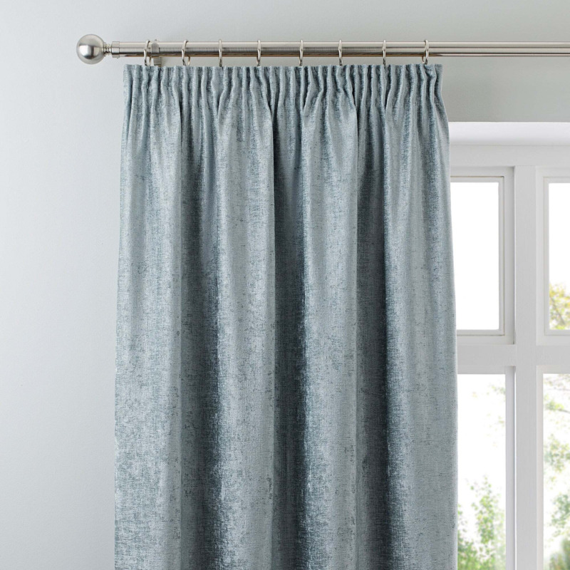 Chenille Duck-Egg Pencil Pleat Curtains Blue by Dunelm | ufurnish.com