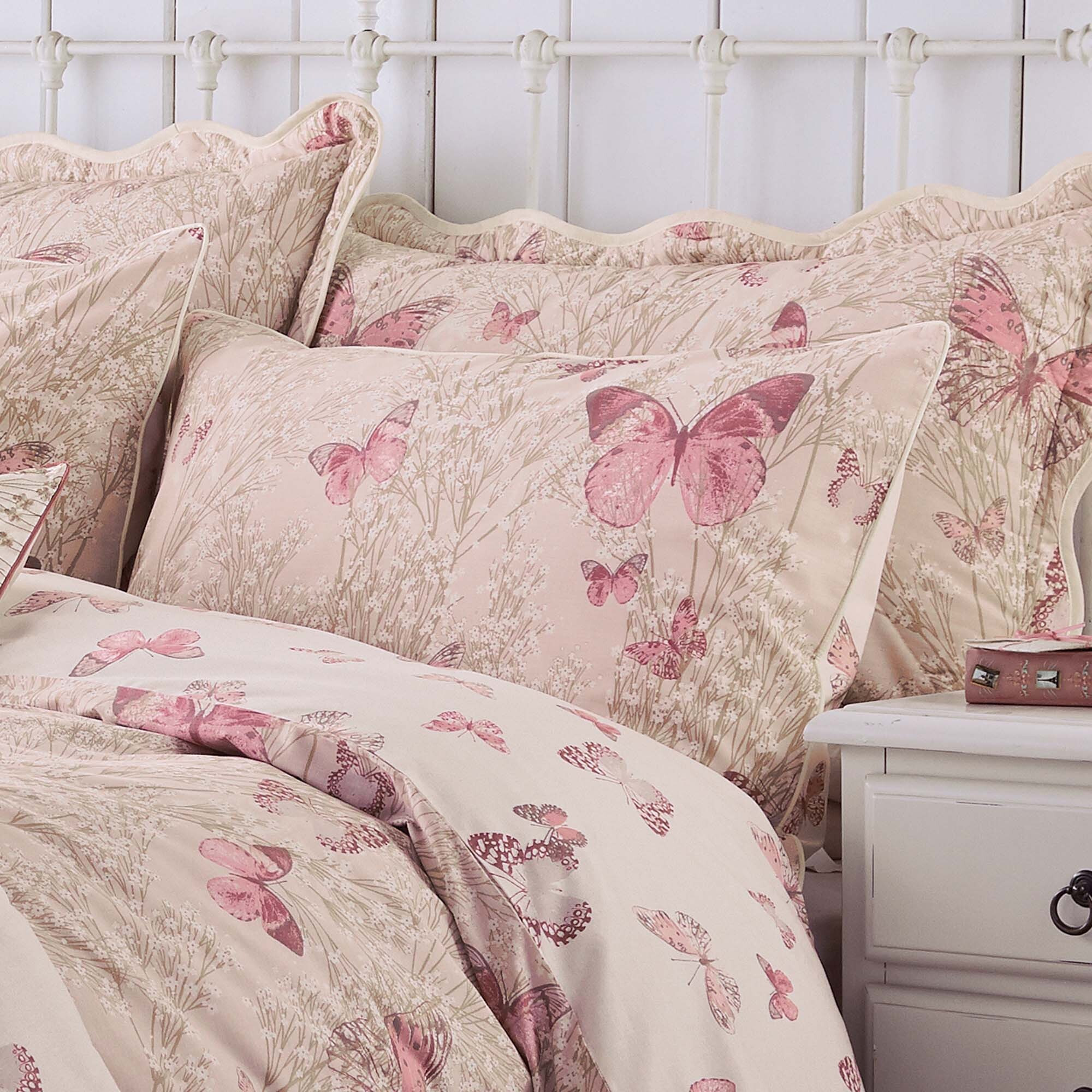 Botanica Butterfly Blush Standard Pillowcase Pink by Dunelm | ufurnish.com