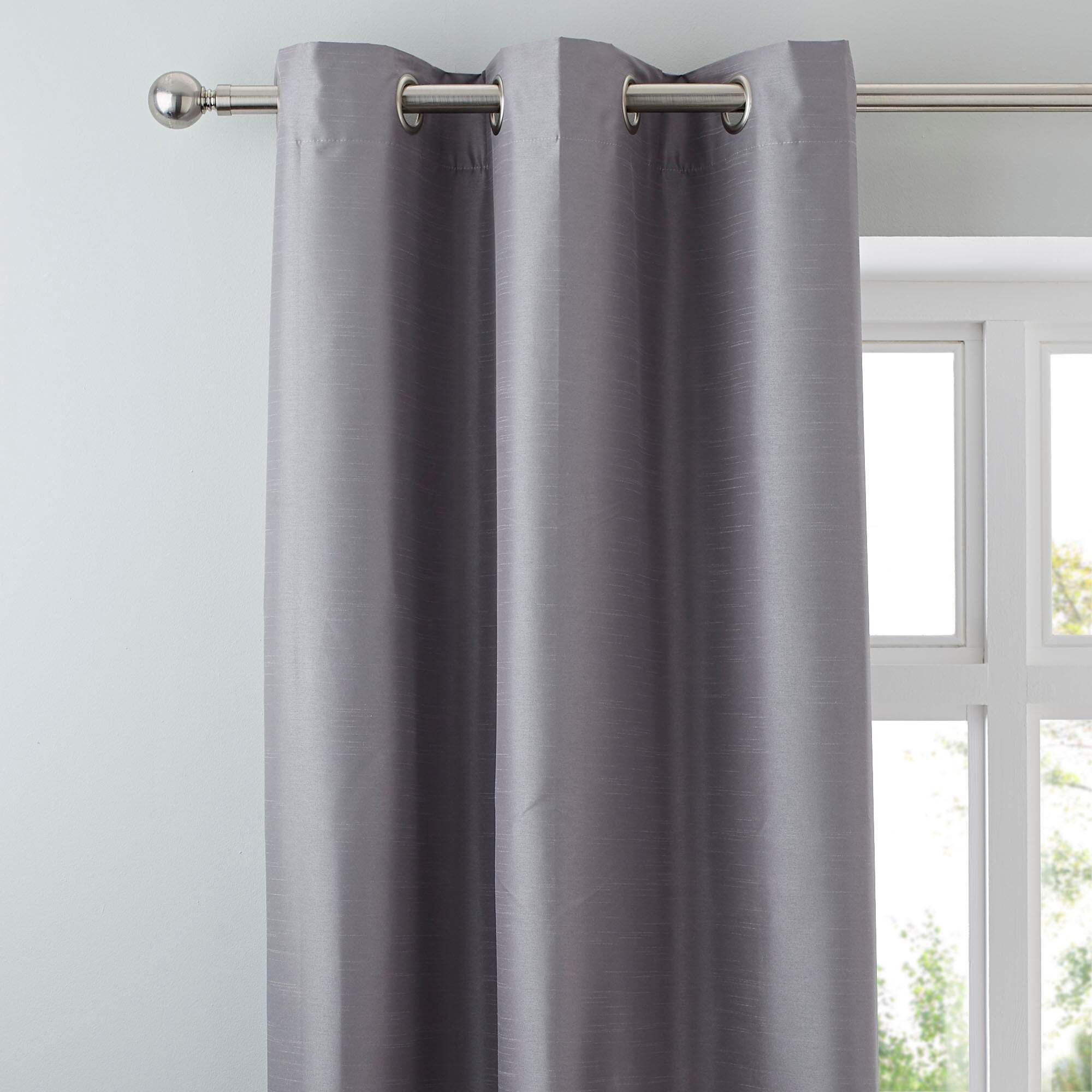 Nova Grey Blackout Eyelet Curtains Silver by Dunelm | ufurnish.com