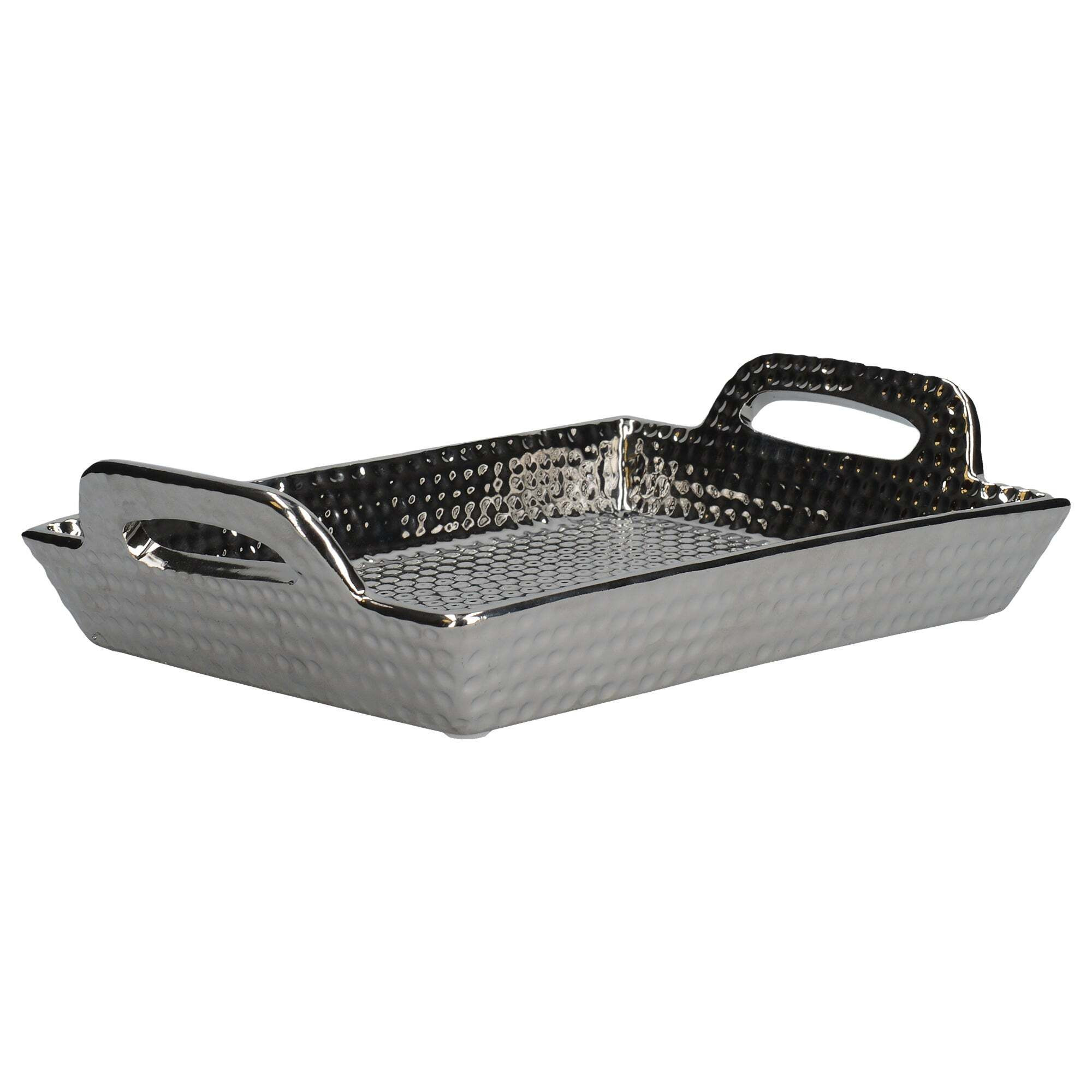 Ceramic Silver Dimple Tray Silver by Dunelm | uFurnish.com