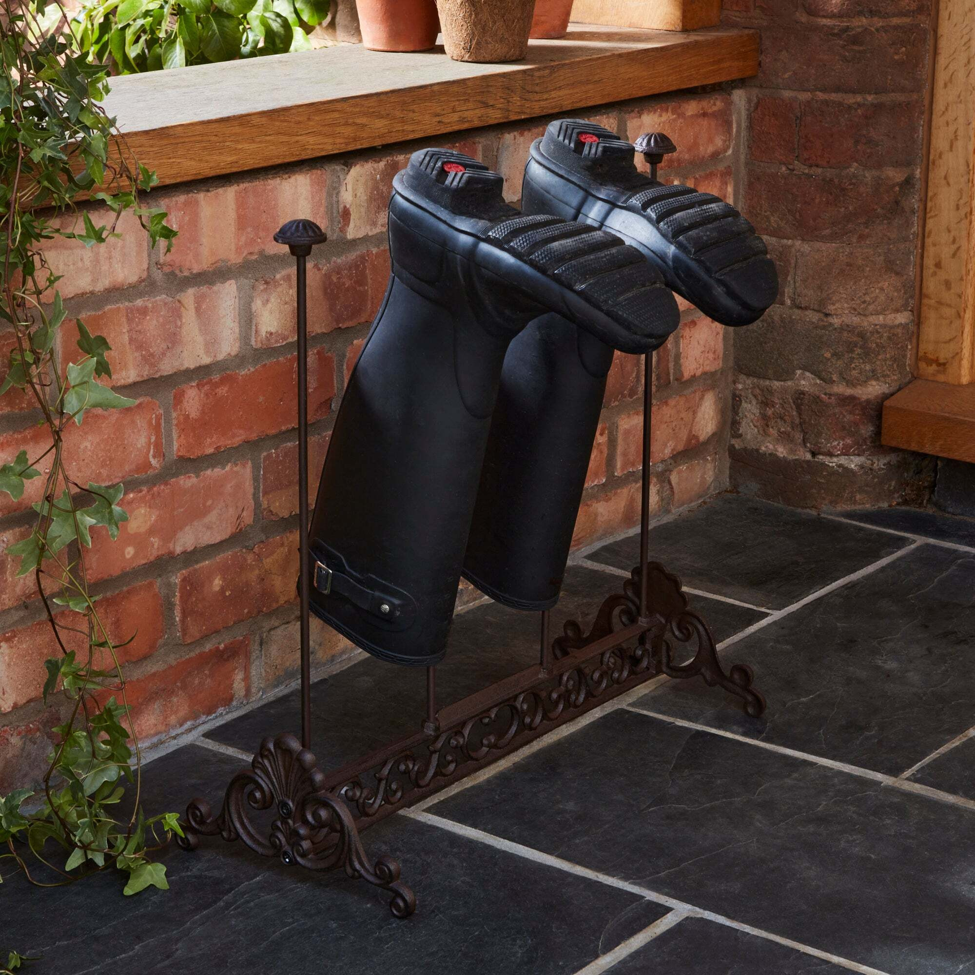 Cast Iron Outdoor Welly Boot Holder Brown by Dunelm | ufurnish.com