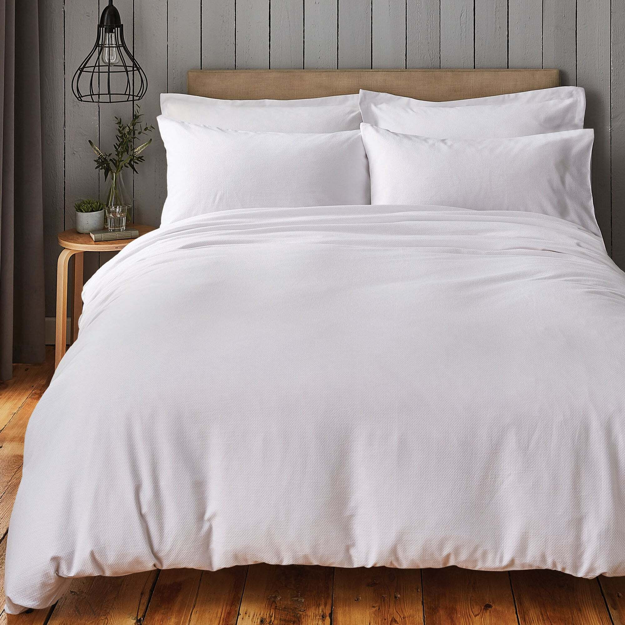 Chester White Waffle 100% Cotton Duvet Cover and Pillowcase Set White ...
