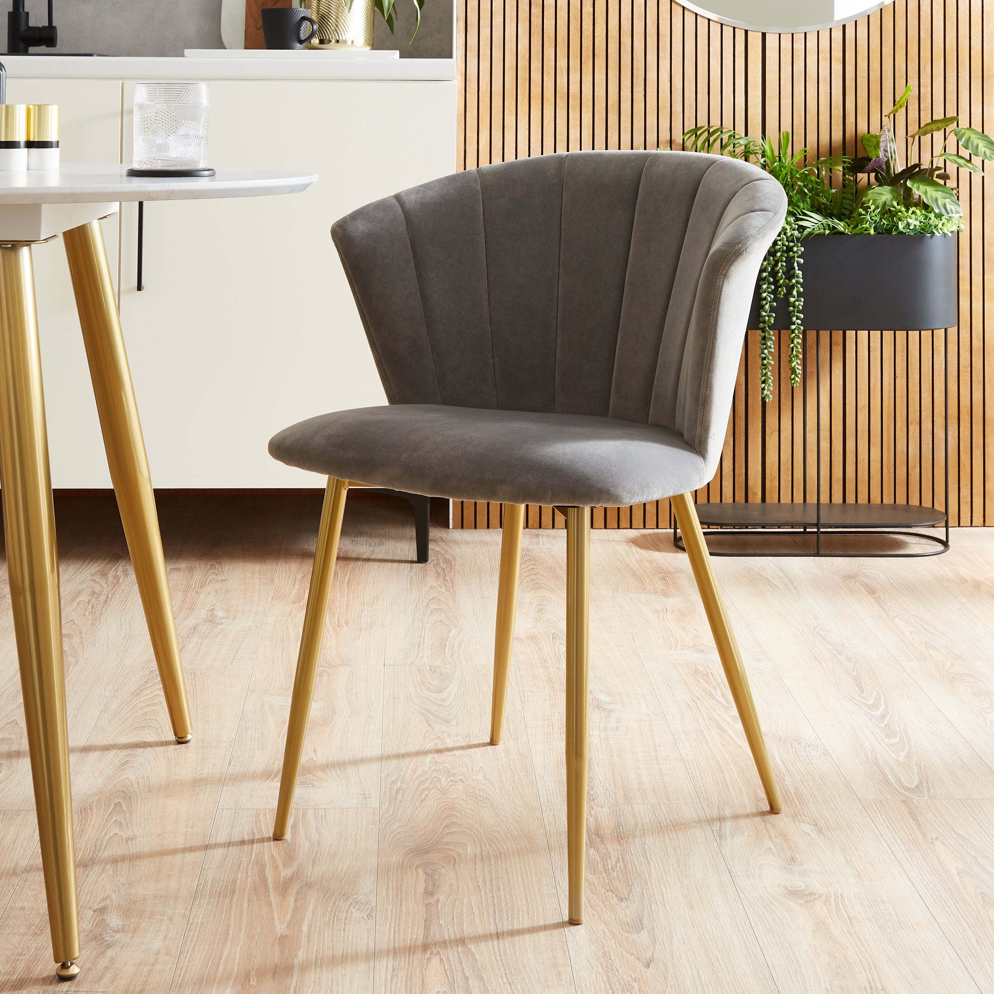 Kendall Dining Chair, Velvet Grey by Dunelm | ufurnish.com