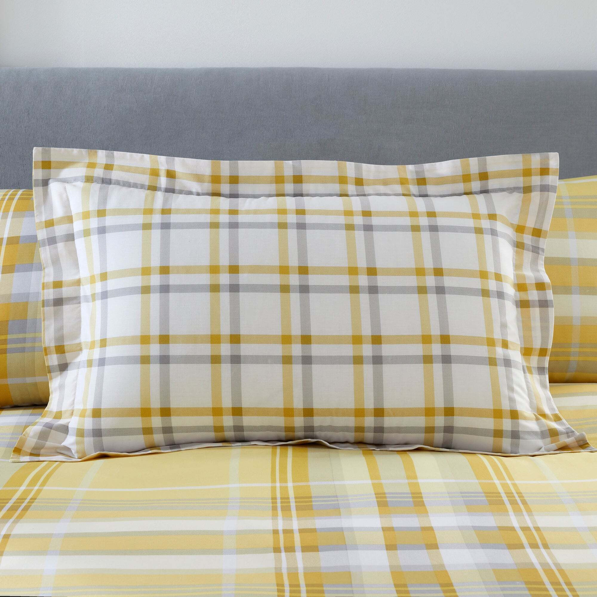 Ovie Ochre Oxford Pillowcase Blue by Dunelm | ufurnish.com