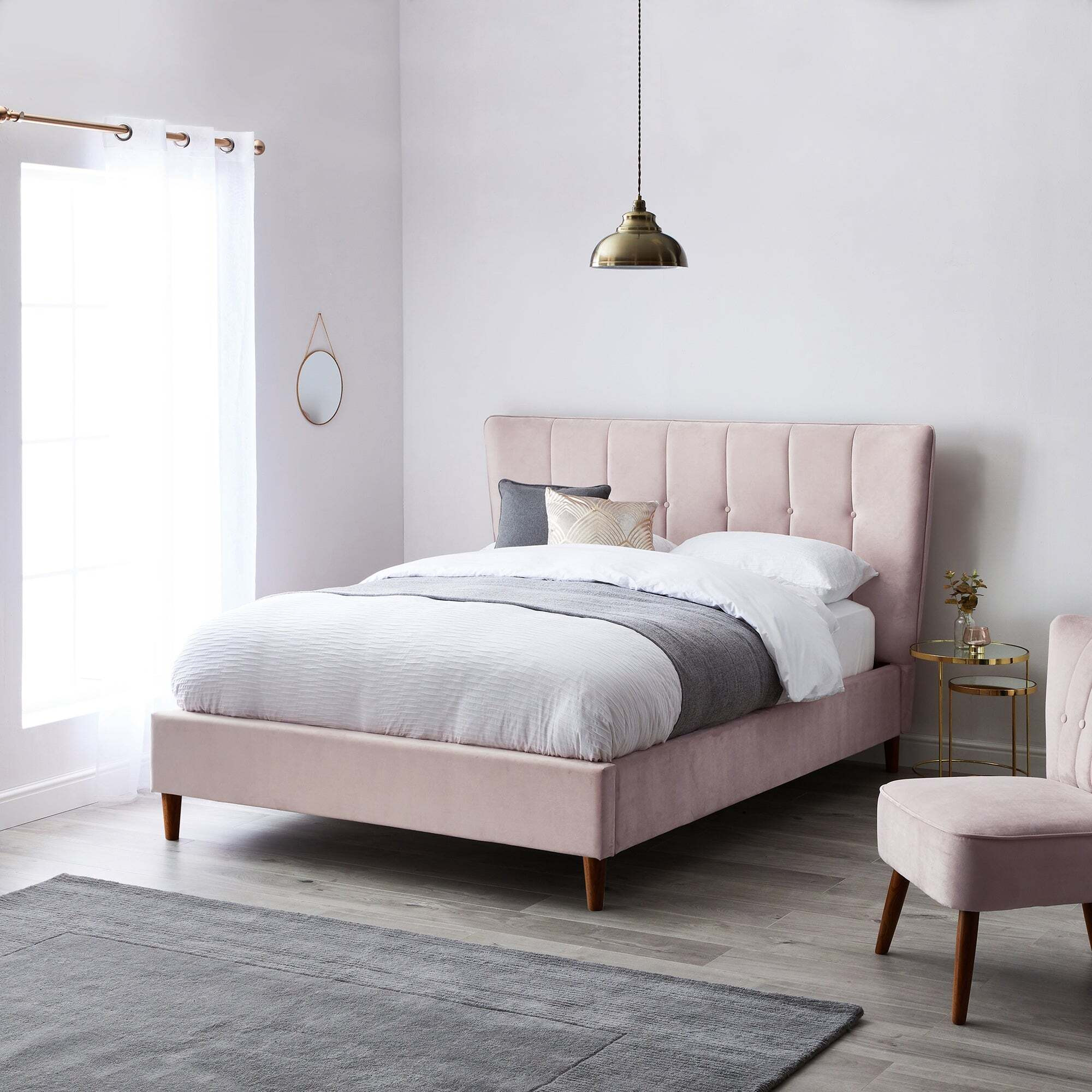 Isla Velvet Bed Frame Blush by Dunelm | ufurnish.com