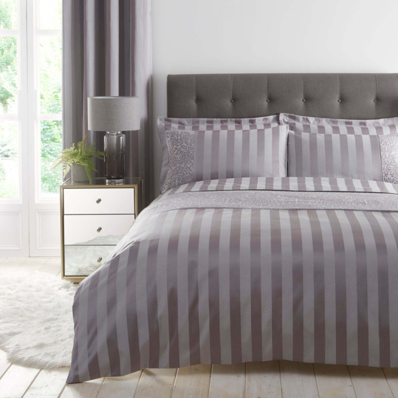 Allana Silver Stripe Duvet Cover and Pillowcase Set Silver by Dunelm ...