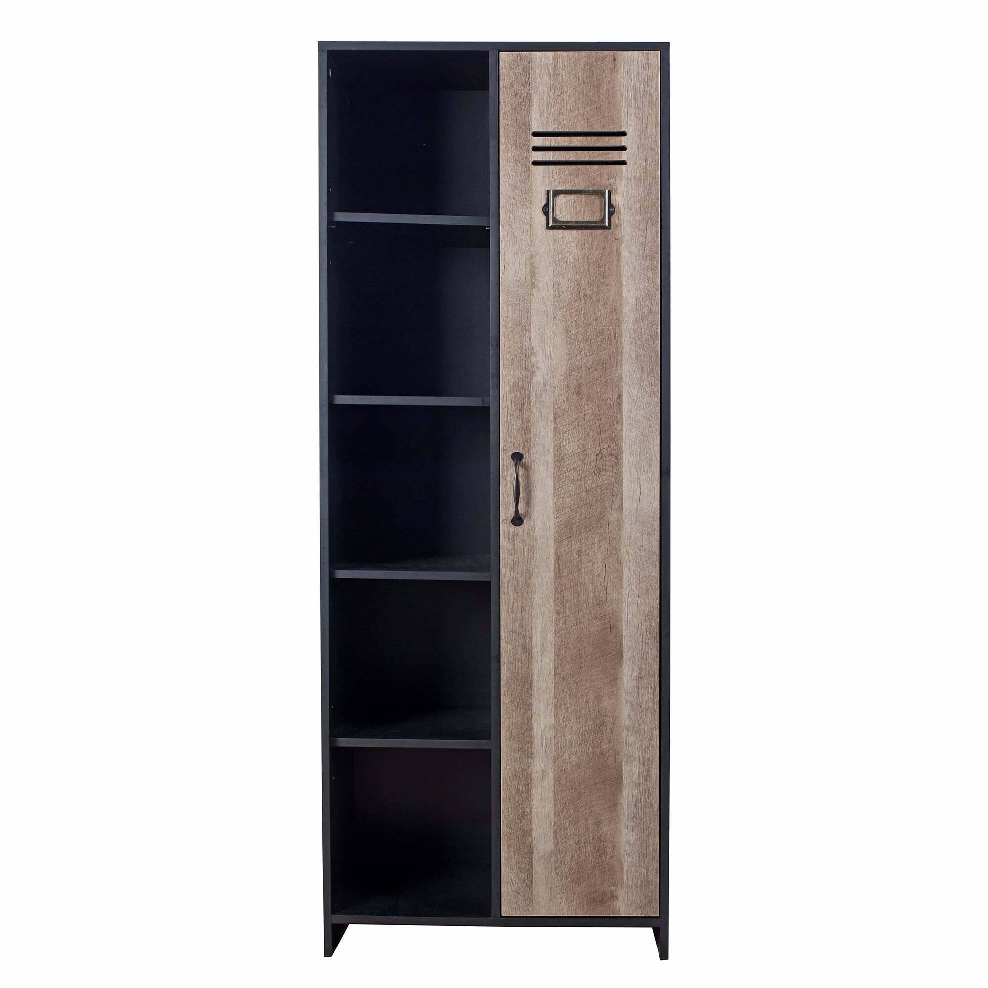 Single Wardrobe with Side Shelves, Black Black by Dunelm | ufurnish.com