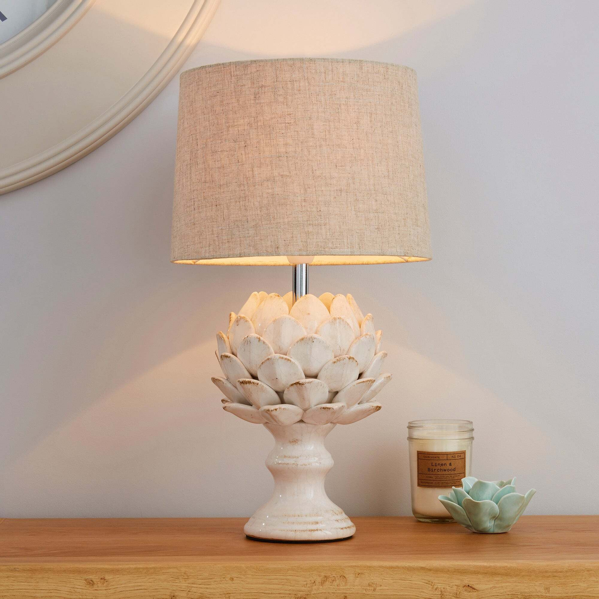 Dorma Brimstage Cream Artichoke and Linen Shade Table Lamp Cream by ...