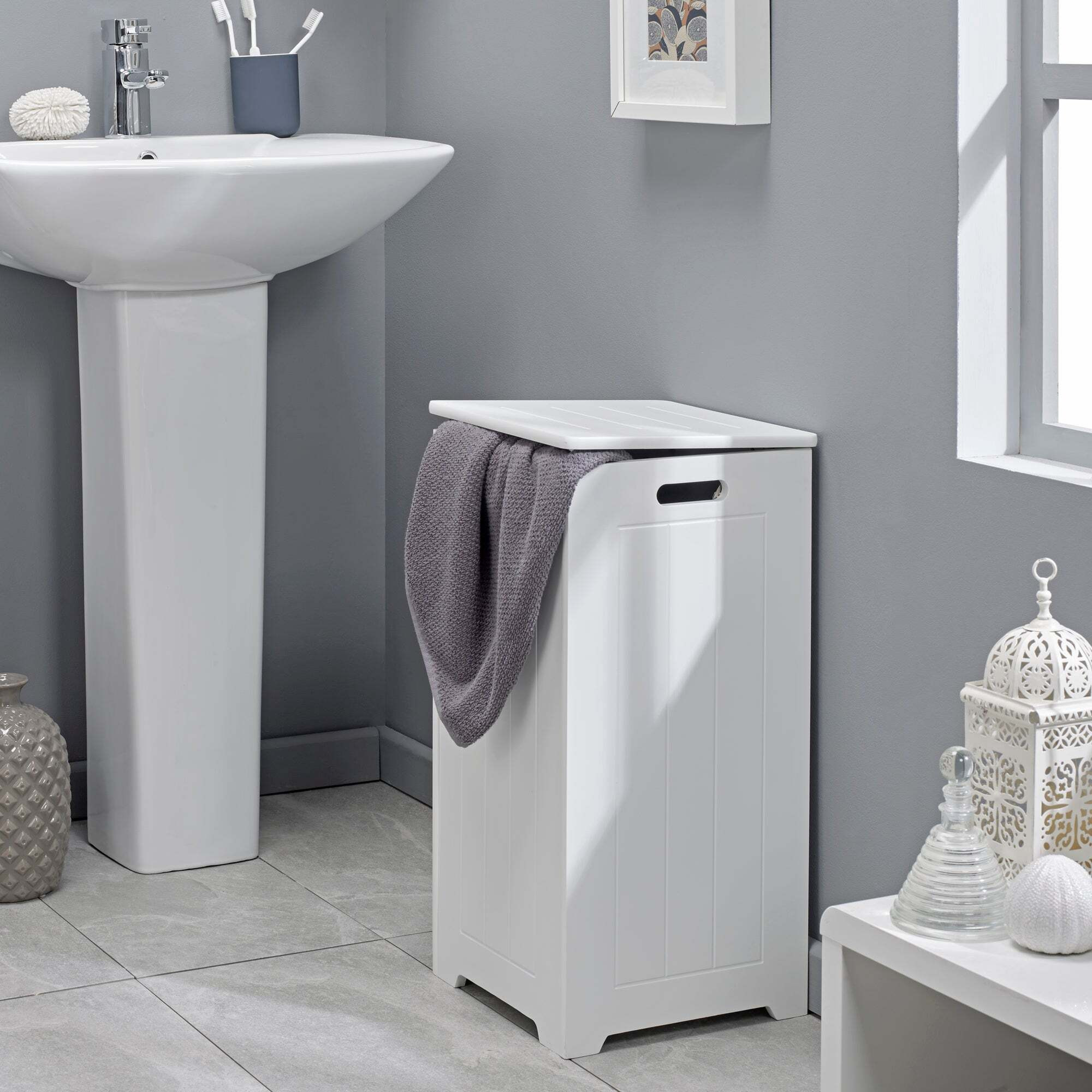 Rimini Style White Slimline Laundry Bin White by Dunelm | ufurnish.com