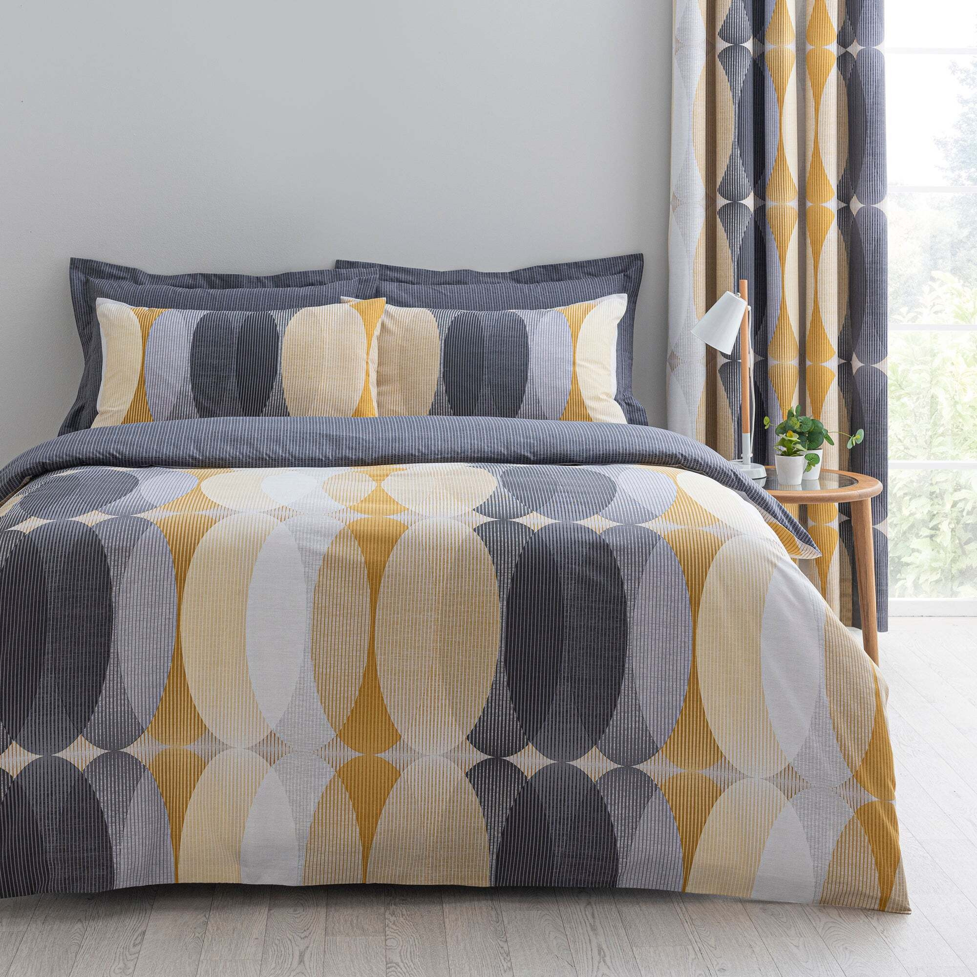 Elements Elijah Ochre Reversible Duvet Cover and Pillowcase Set Yellow ...