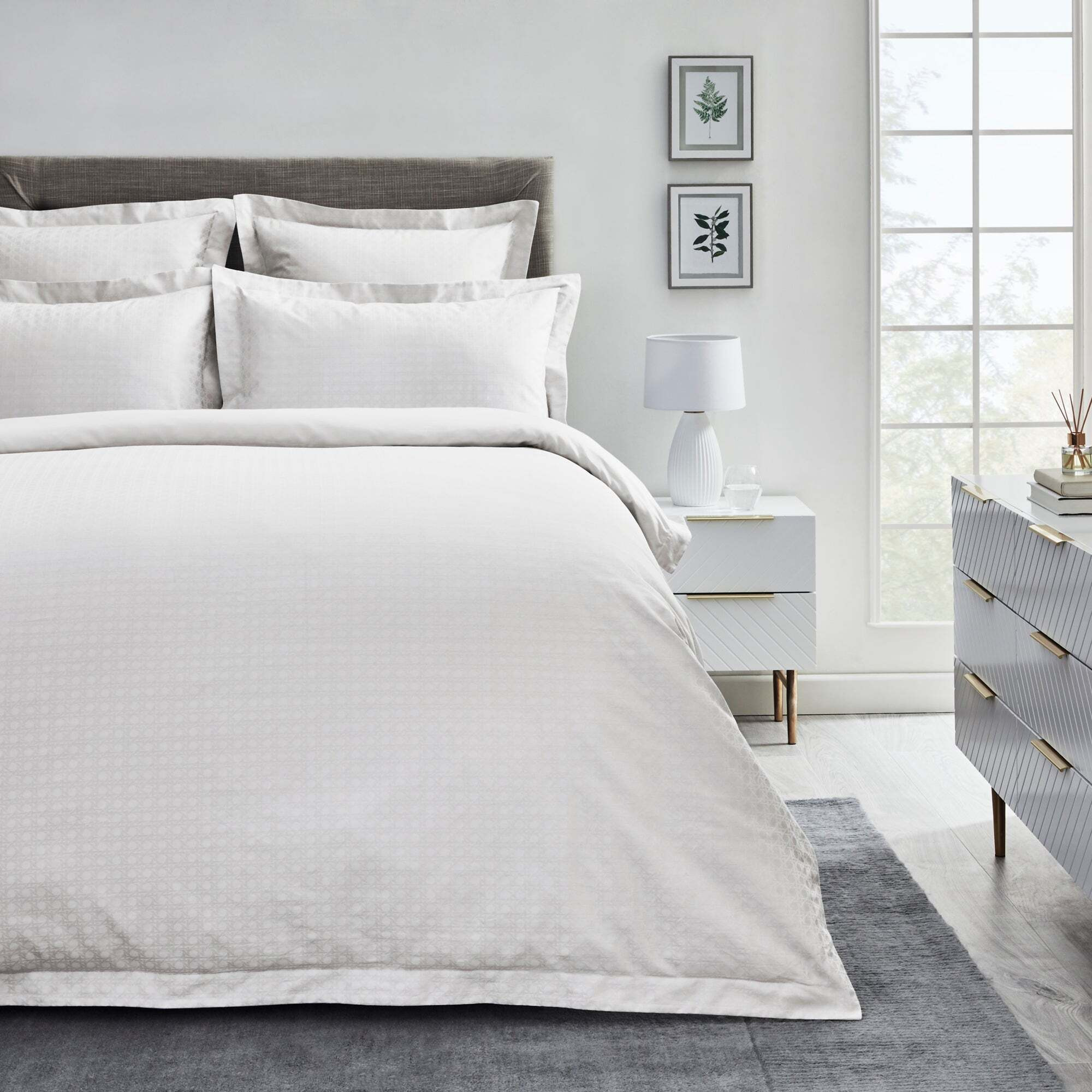 Dorma Purity Marlia White Cotton Jacquard Duvet Cover and Pillowcase ...