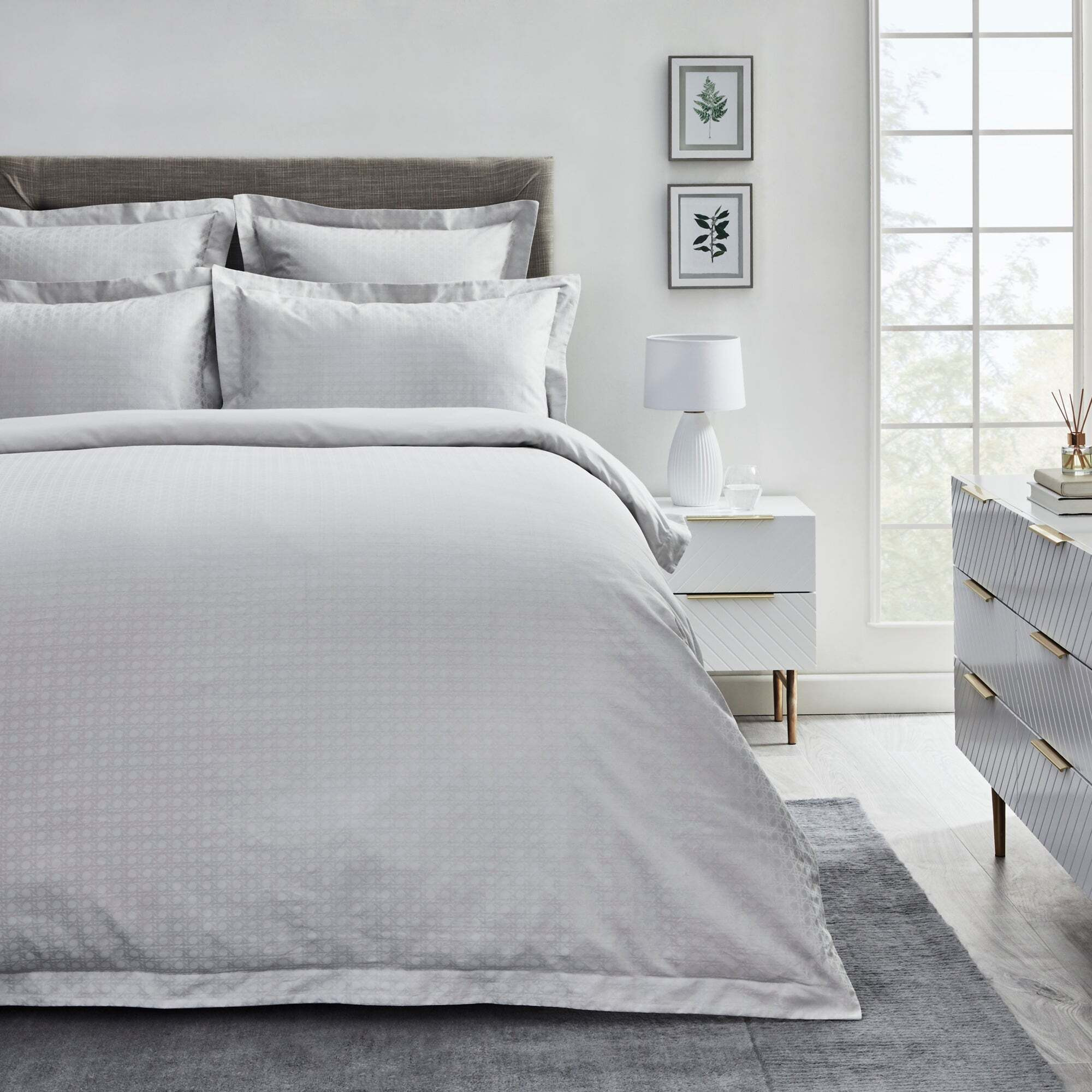 Dorma Purity Marlia Silver Cotton Jacquard Duvet Cover and Pillowcase ...
