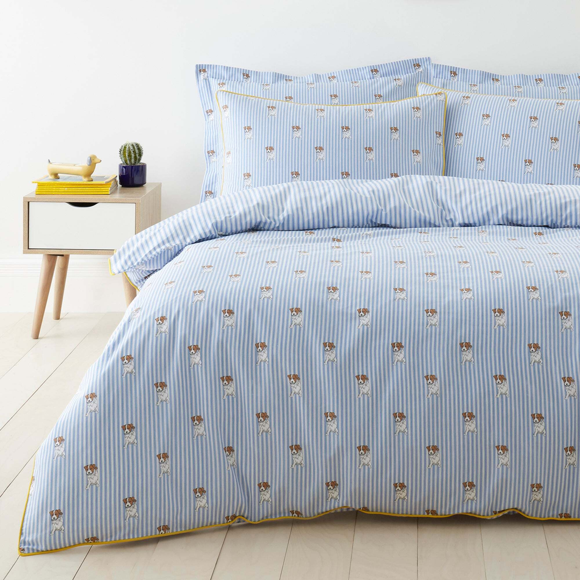 Archie Dog 100% Cotton Duvet Cover and Pillowcase Set Blue, White and ...