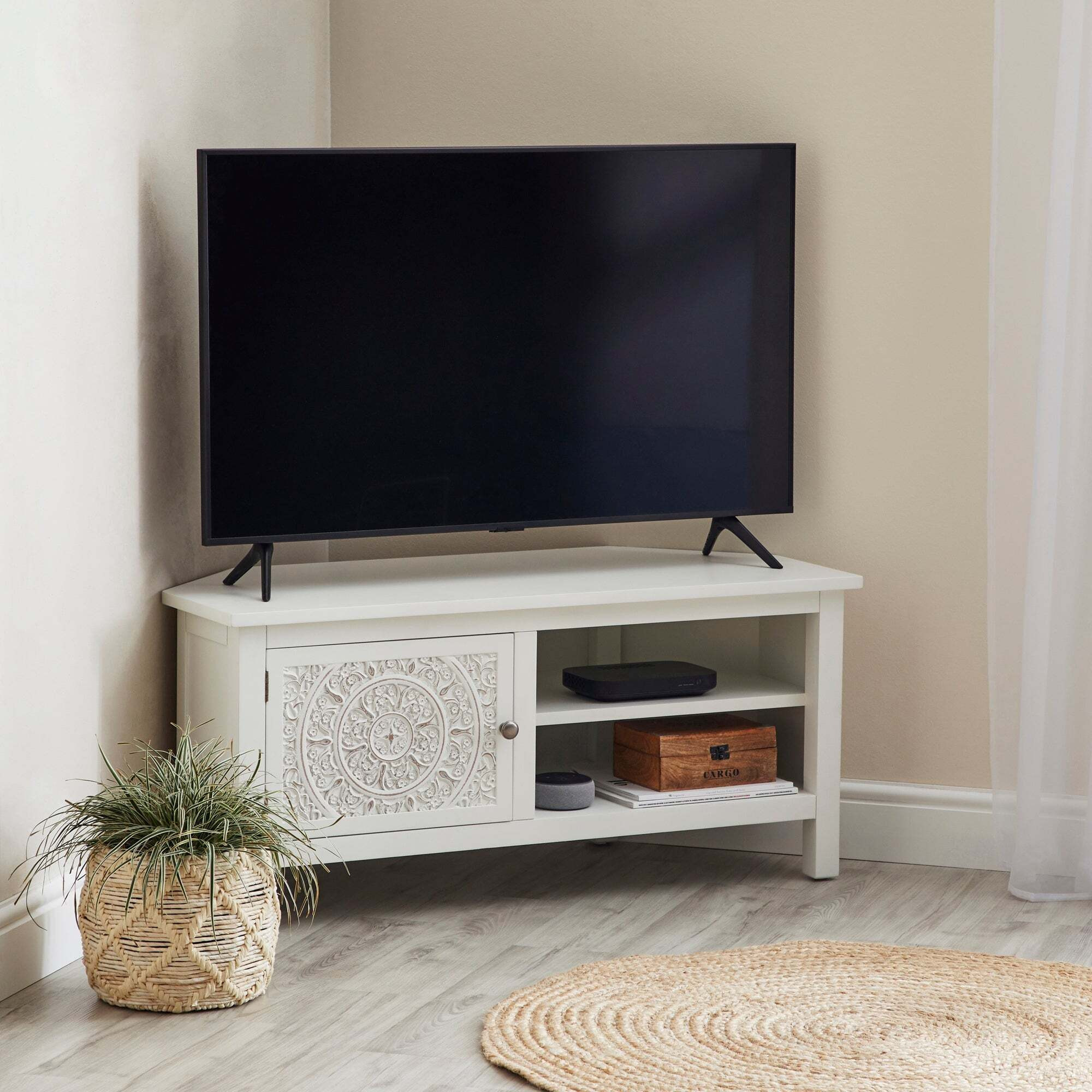 Samira Corner TV Unit White by Dunelm | ufurnish.com