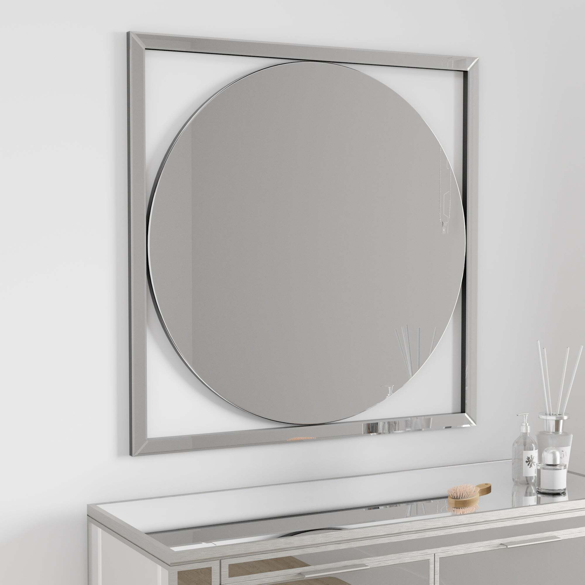 Square Frame Round Wall Mirror, 80cm Clear by Dunelm | ufurnish.com
