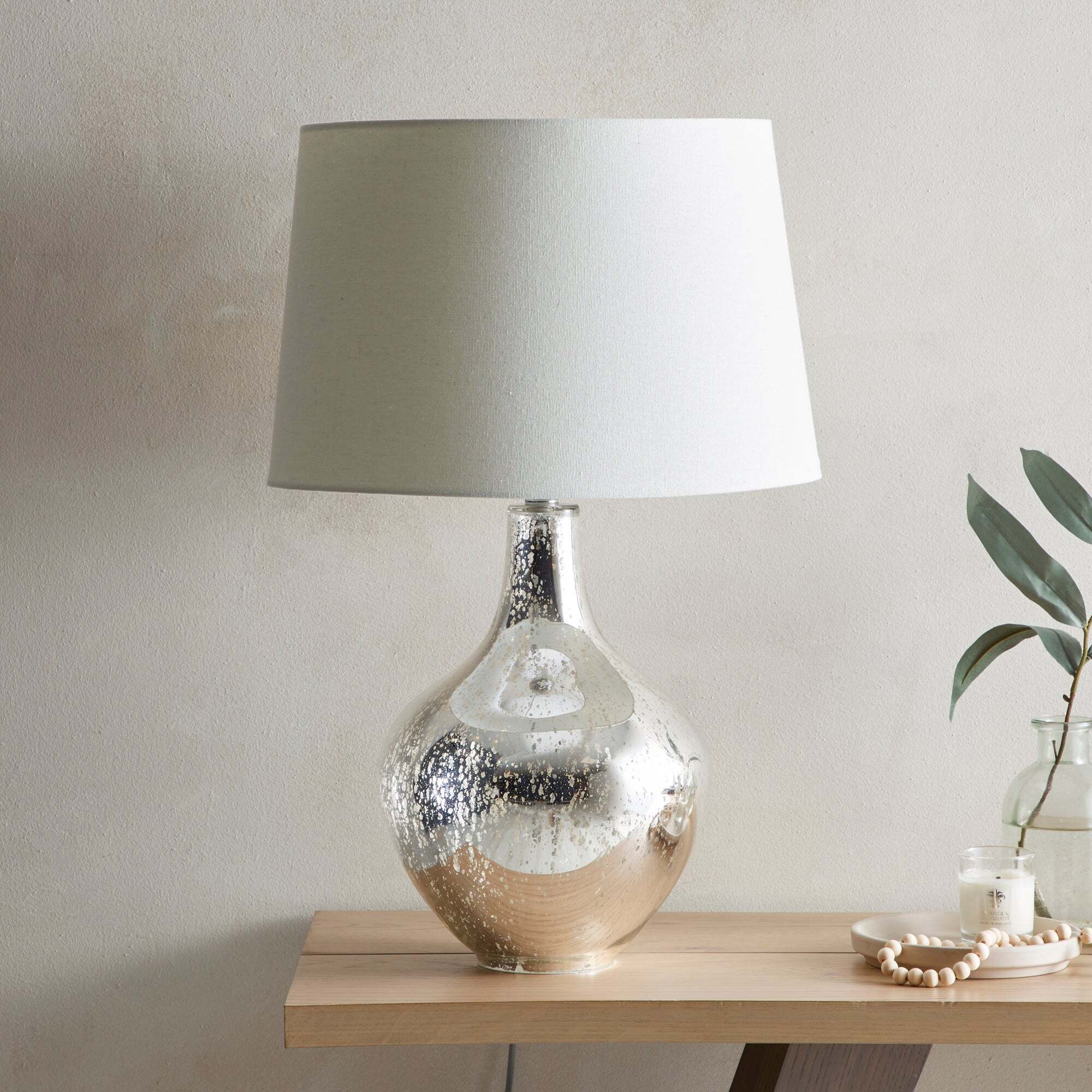 Dorma Purity Usha Mercury Glass Table Lamp White by Dunelm | ufurnish.com