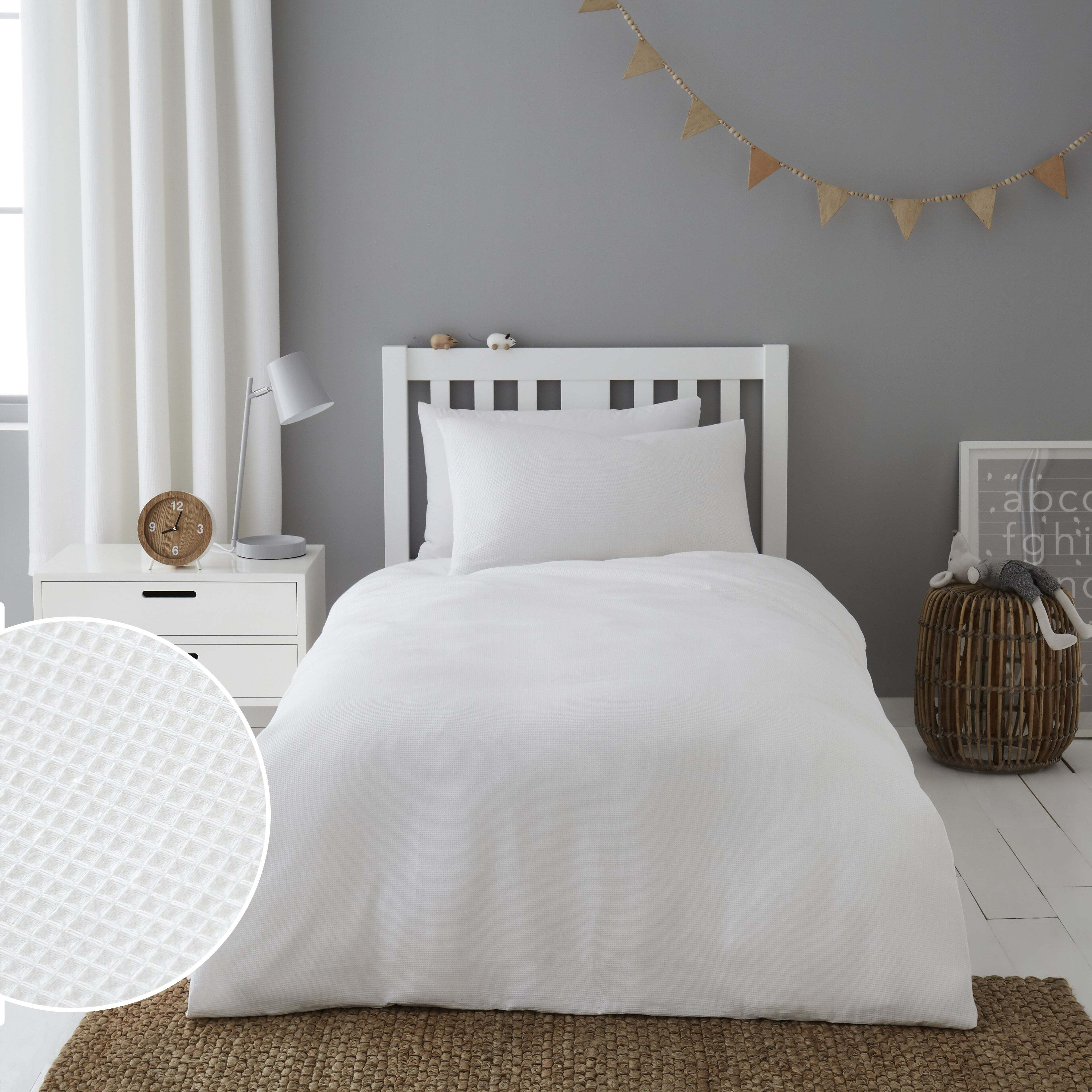Mini Waffle White 100% Cotton Duvet Cover and Pillowcase Set White by ...