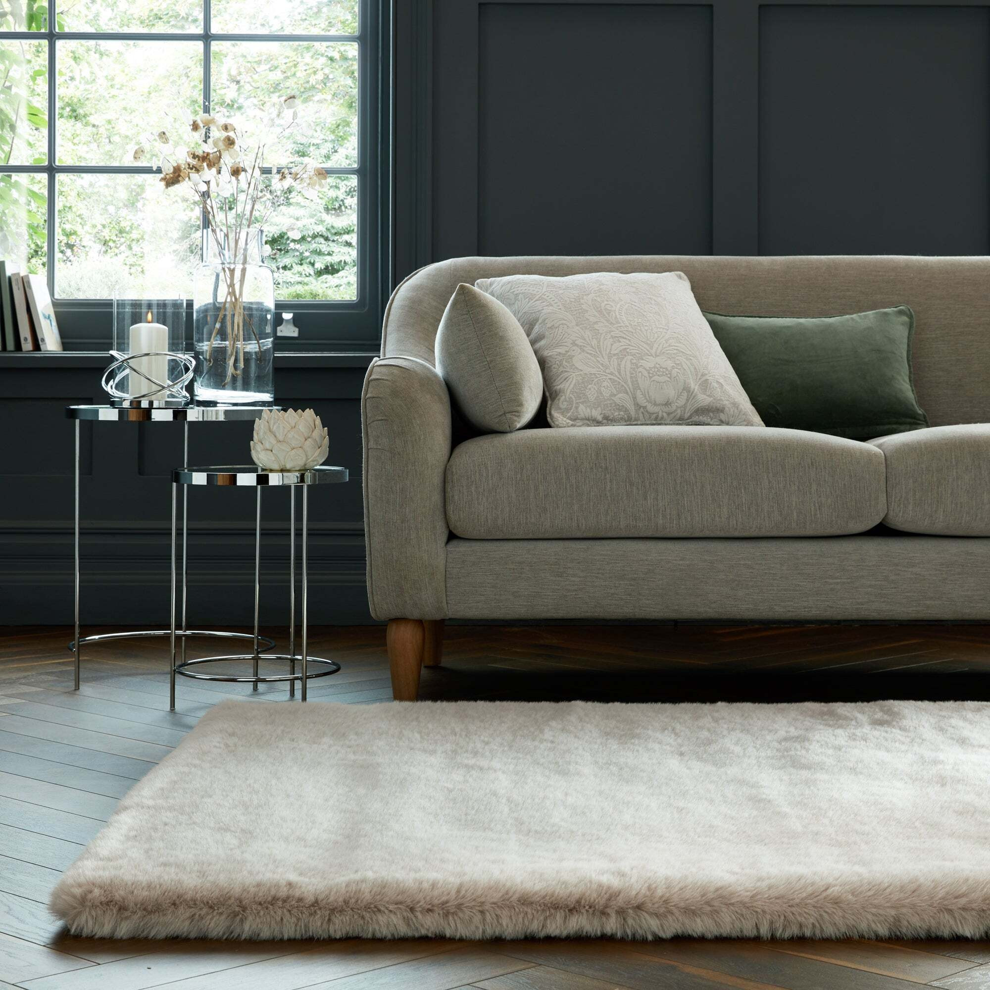 Dorma Purity Luxury Faux Fur Rug Cream/Brown by Dunelm | ufurnish.com