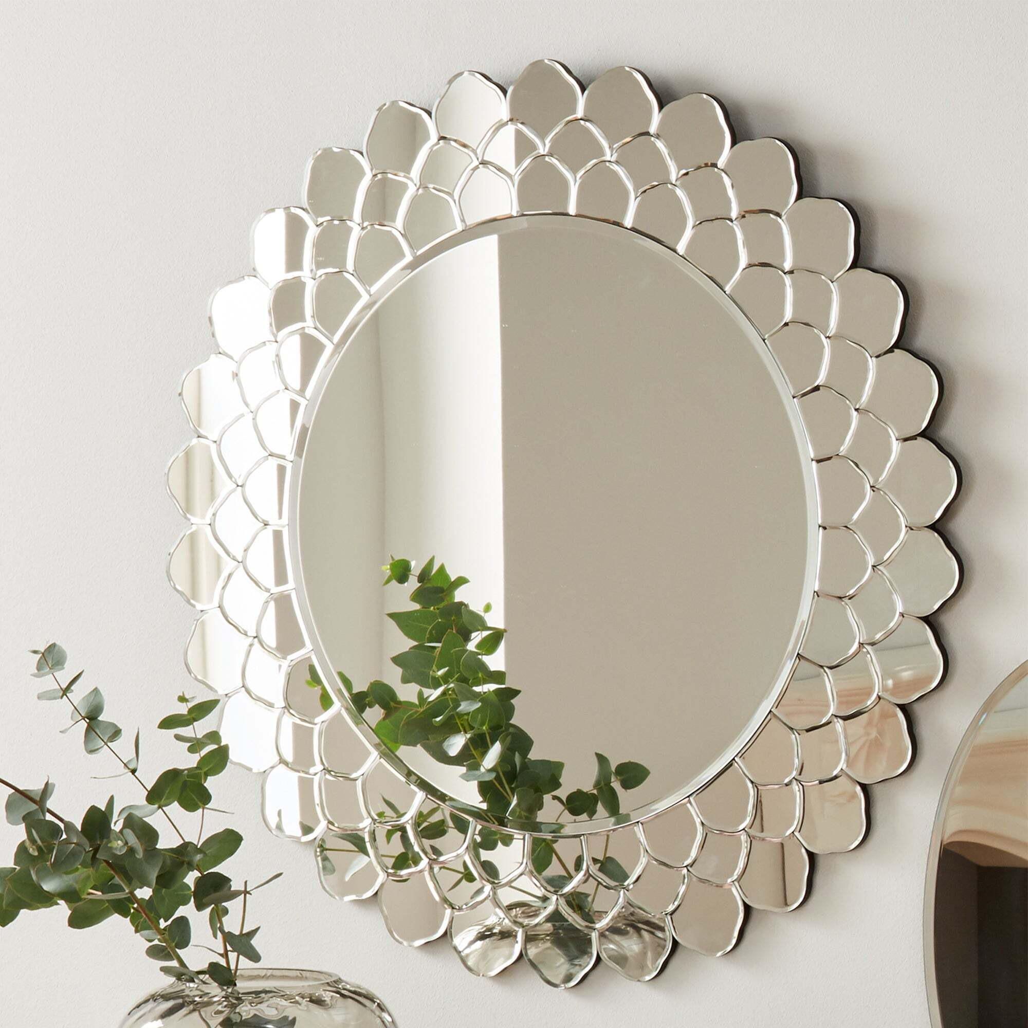Layered Glass Round Wall Mirror, 80cm Clear by Dunelm | ufurnish.com
