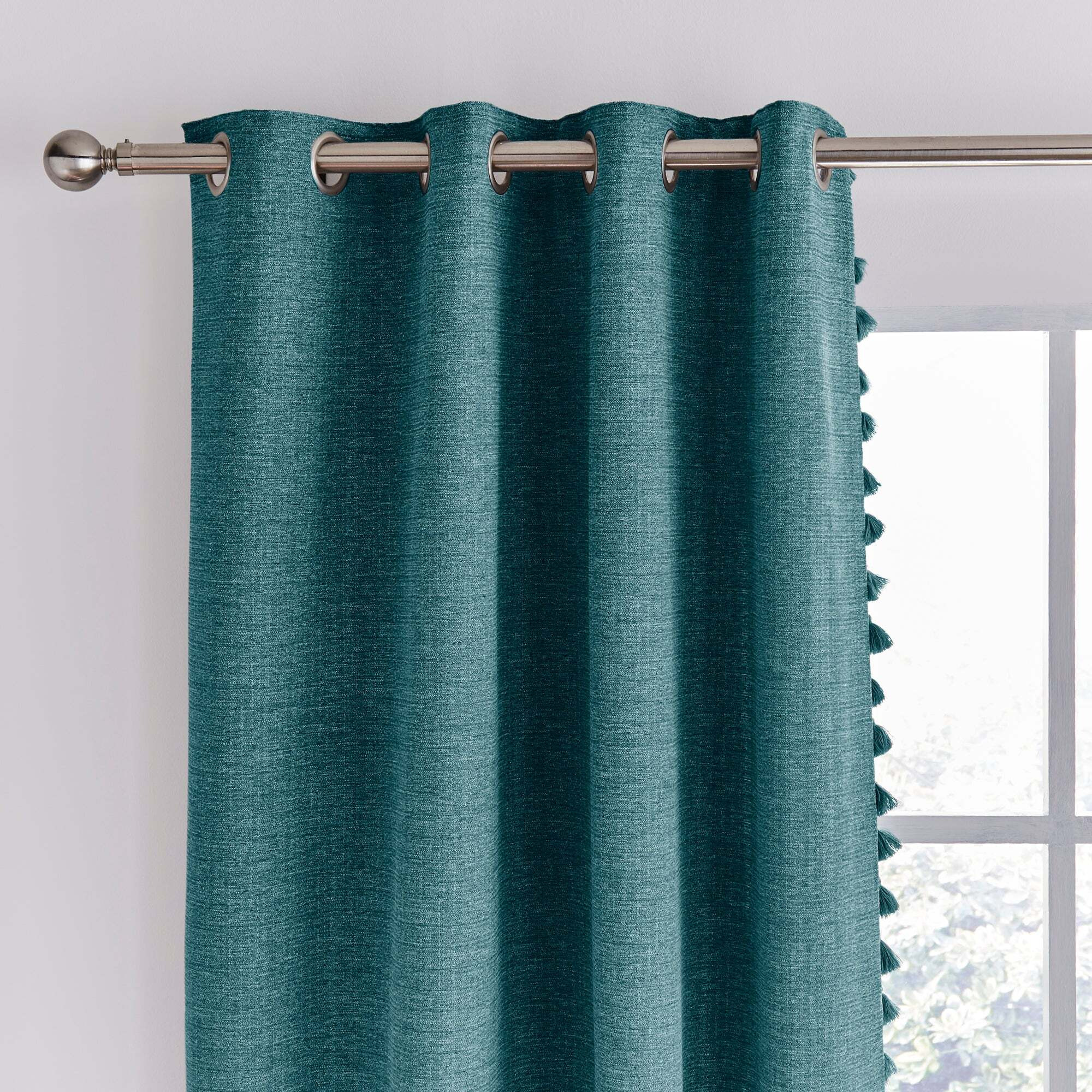 Tassel Peacock Eyelet Curtains Blue by Dunelm | ufurnish.com