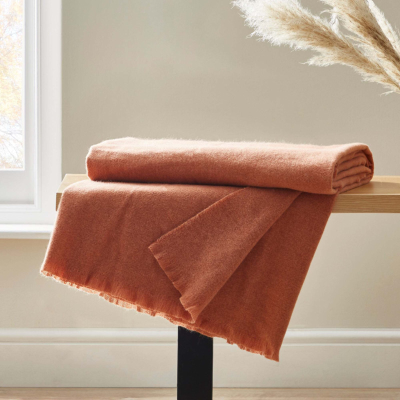 Brushed Orange Woven Throw Orange by Dunelm | ufurnish.com