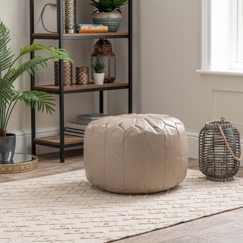 Moroccan Stitched Pebble Pouffe Cream by Dunelm | ufurnish.com