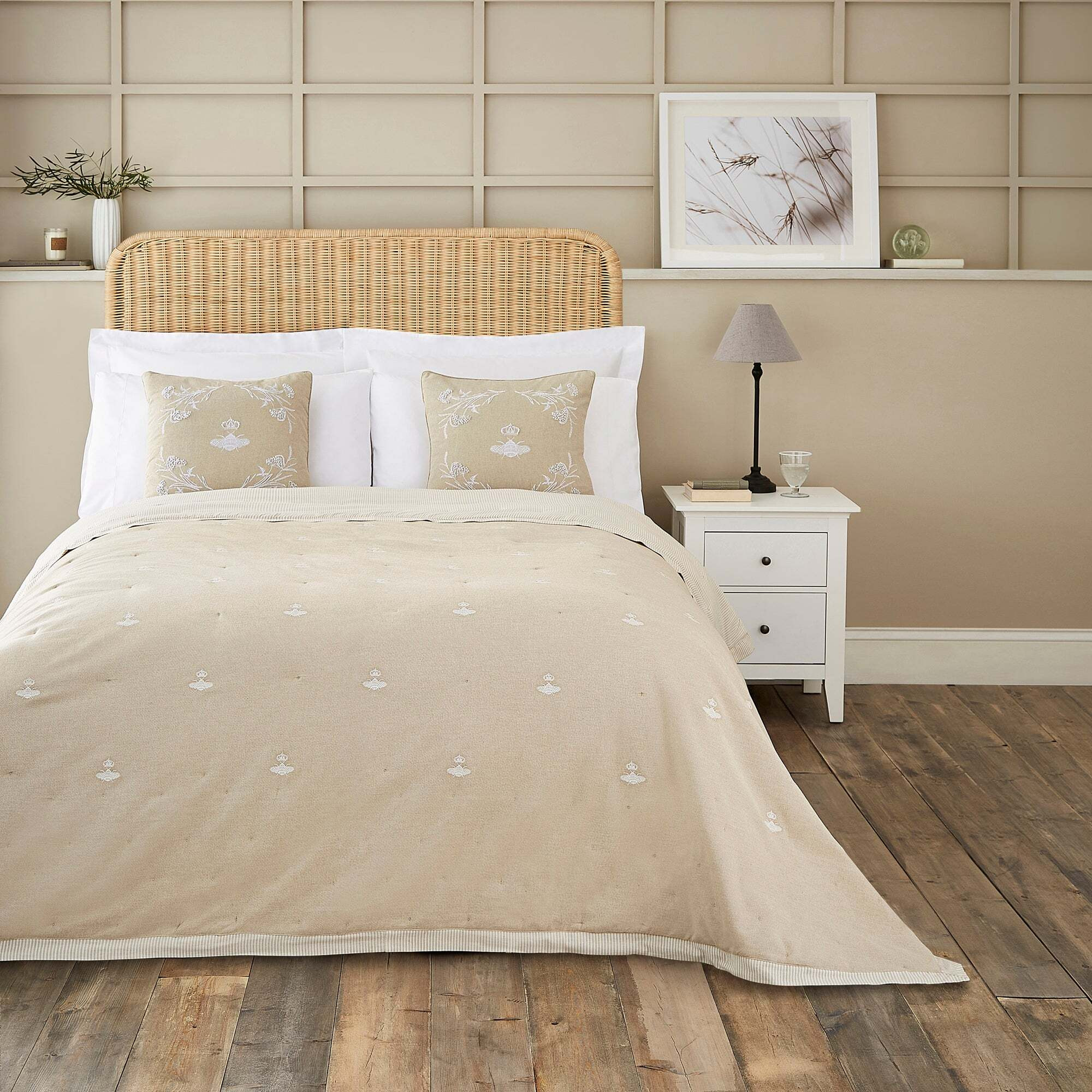 Dorma Embroidered Bee Bedspread Cream by Dunelm | ufurnish.com