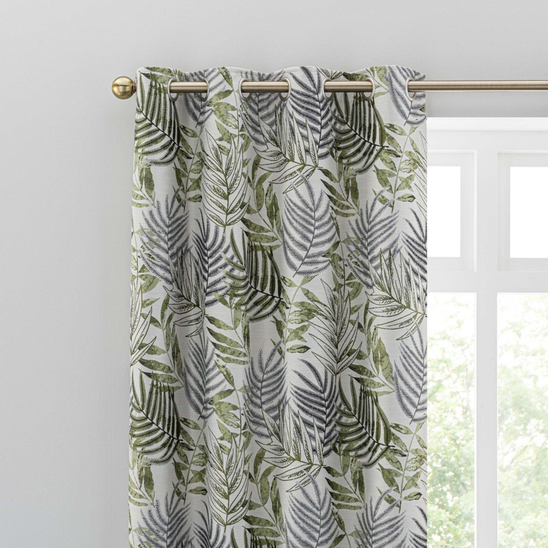 Leaf Jacquard Fern Eyelet Curtains Green/White by Dunelm | ufurnish.com