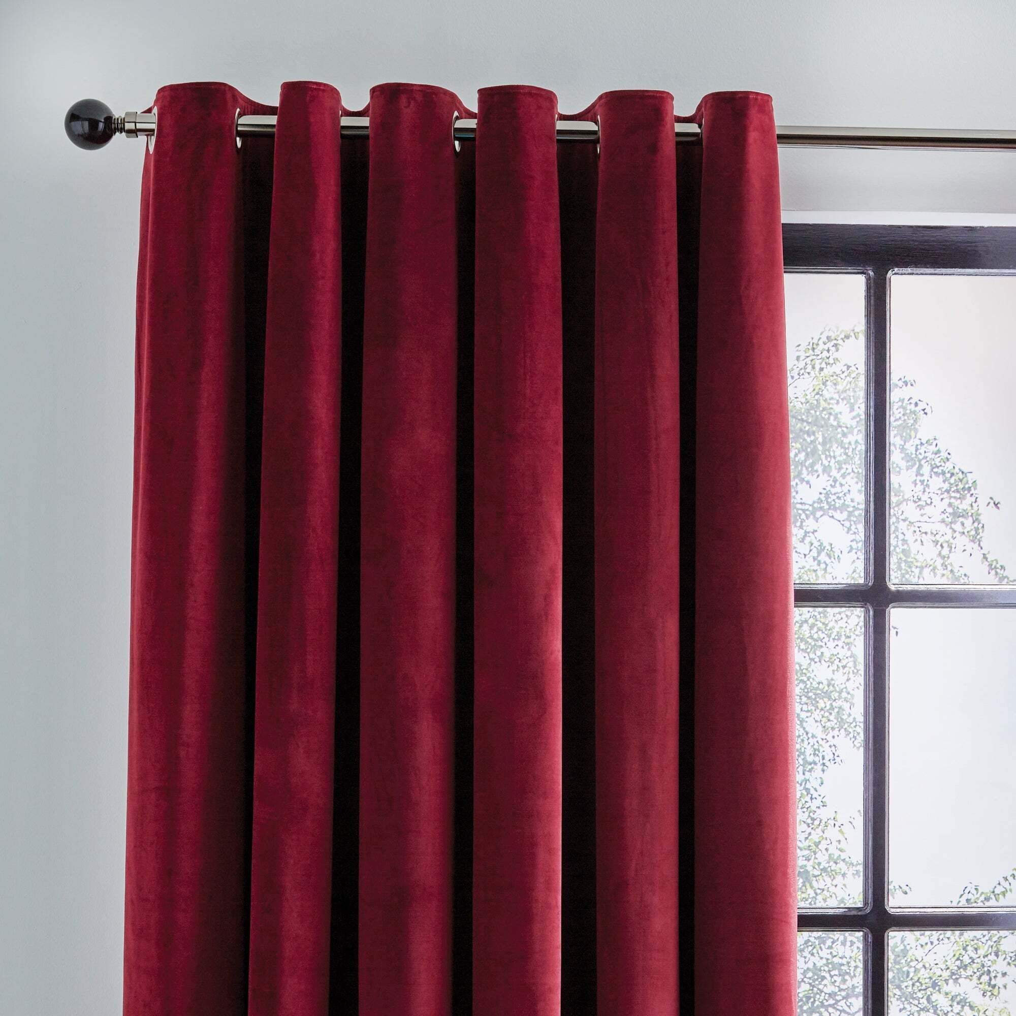 Recycled Velour Claret Eyelet Curtains Red by Dunelm | ufurnish.com