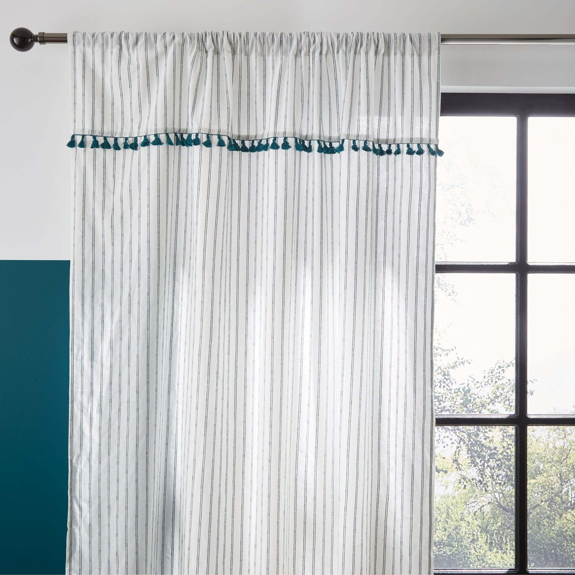 Lana Tassel Peacock Slot Top Single Voile Panel White/Green by Dunelm ...