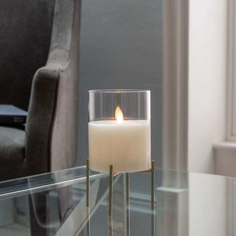 LED Candle with Gold Stand White by Dunelm | ufurnish.com