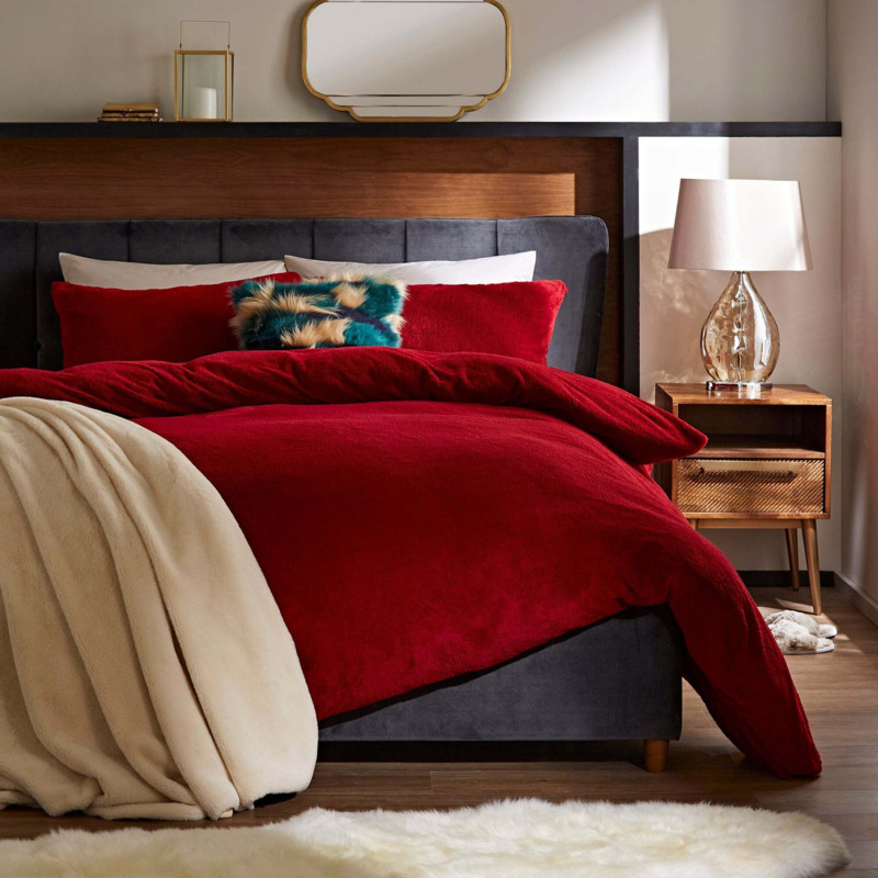 Teddy Duvet Cover and Pillowcase Set Red by Dunelm | ufurnish.com