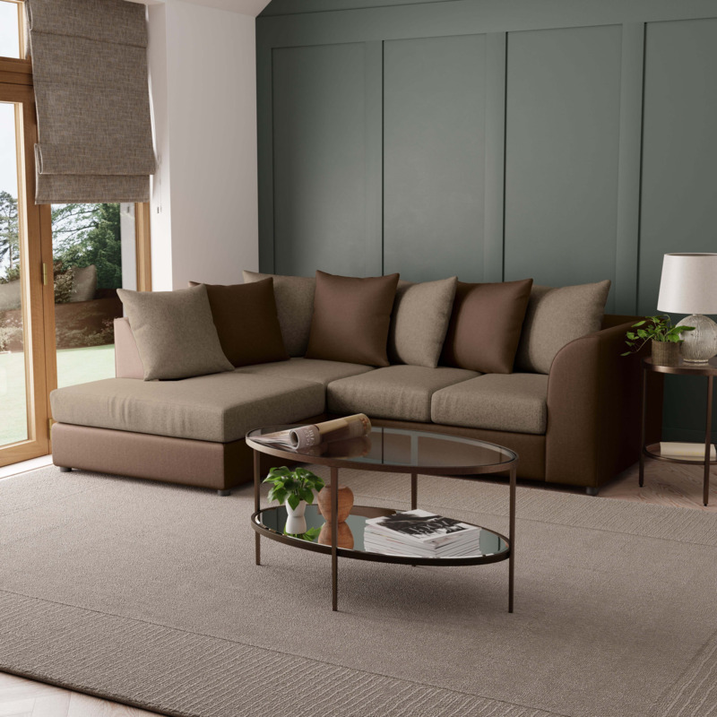 Blake Soft Faux Leather Combo Corner Sofa Brown by Dunelm | ufurnish.com