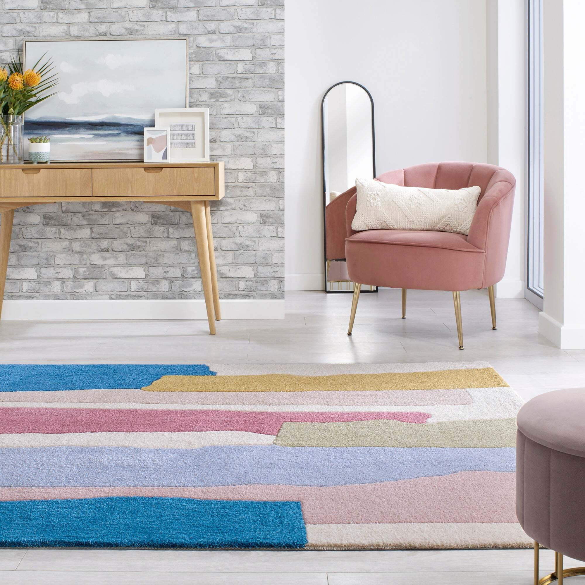 Escala Rug Pink/Blue/White by Dunelm | ufurnish.com