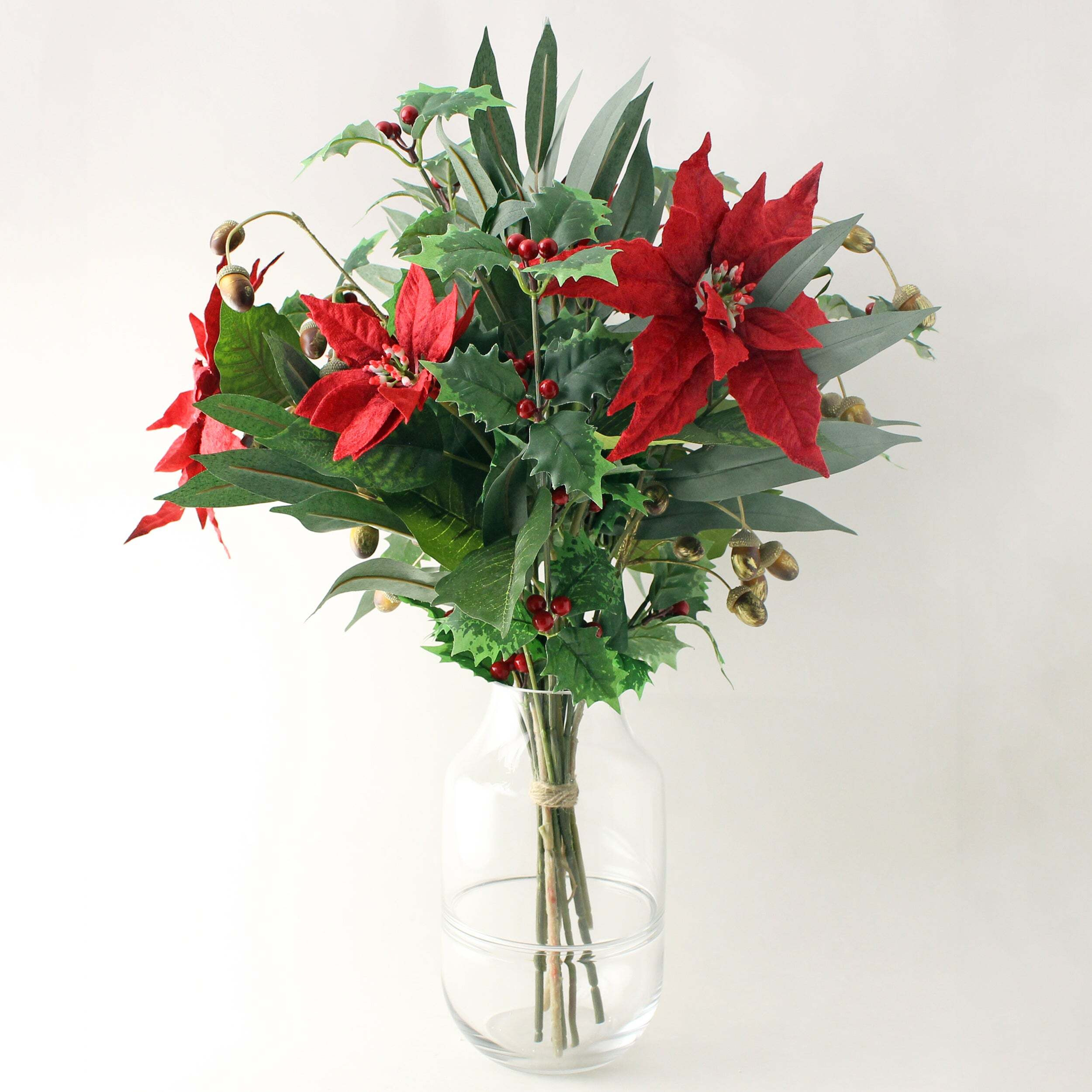 Poinsetta Holly and Acorn Bouquet Red/Green by Dunelm | ufurnish.com