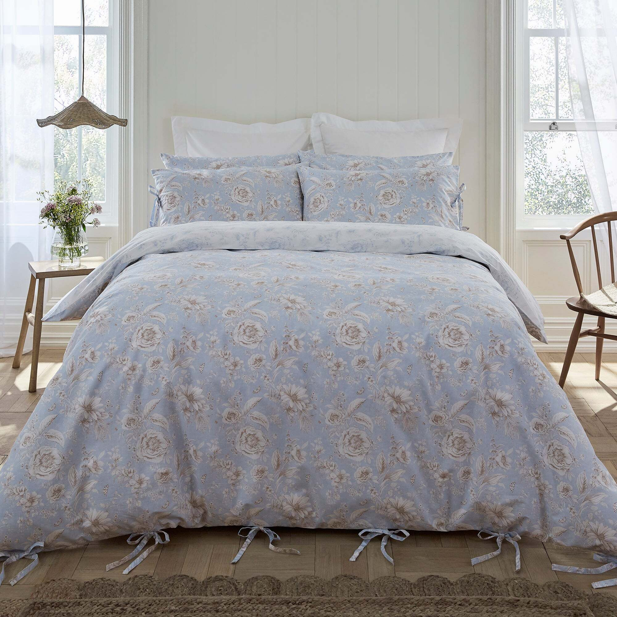 Dorma Daphne 100% Cotton Duvet Cover and Pillowcase Set Blue by Dunelm ...