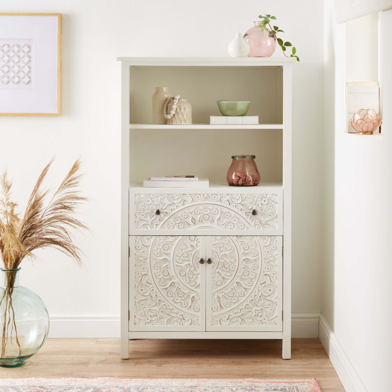 Samira Tall 2 Door & 1 Drawer Chest, White White by Dunelm | ufurnish.com
