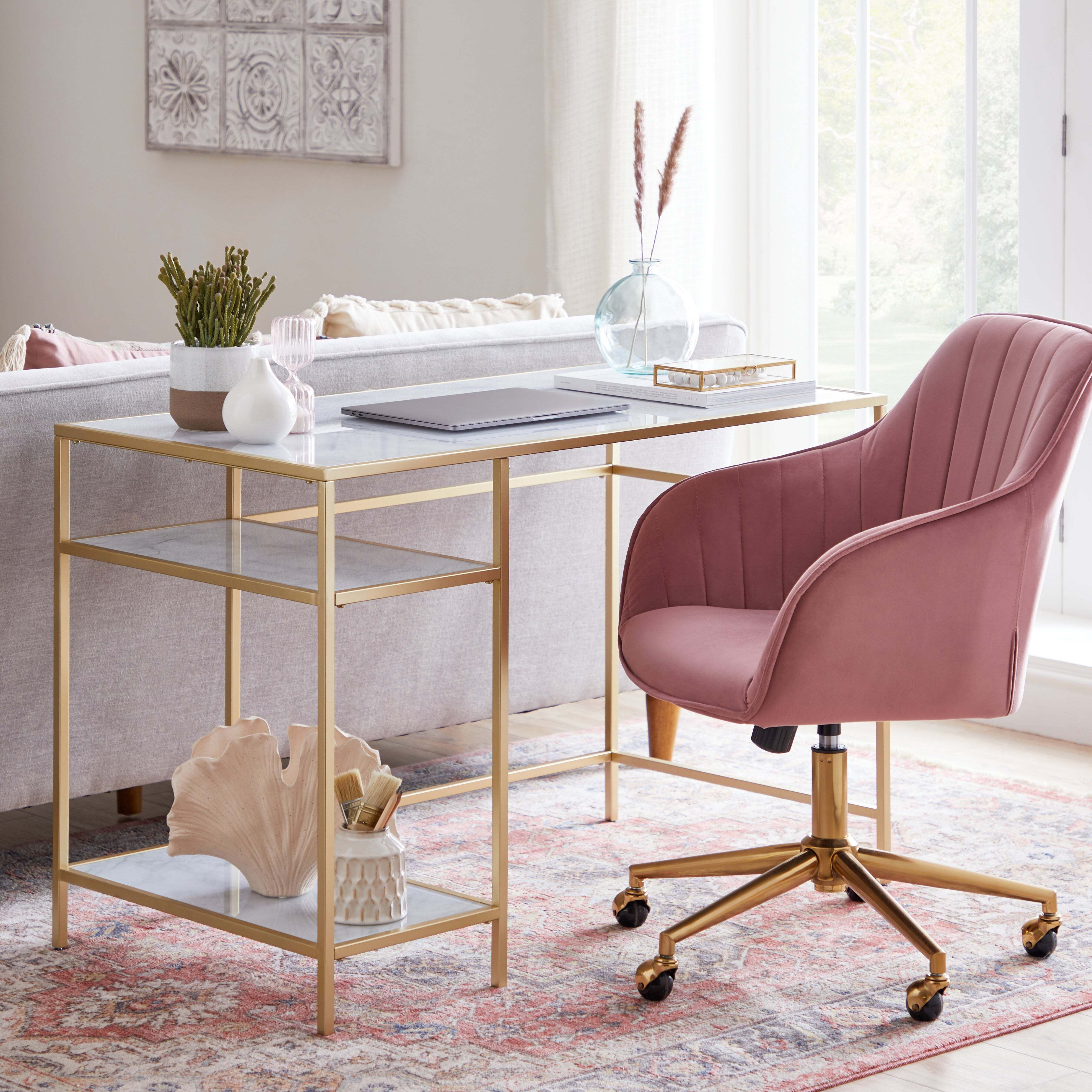Claudia Gold Effect Desk Gold by Dunelm | ufurnish.com