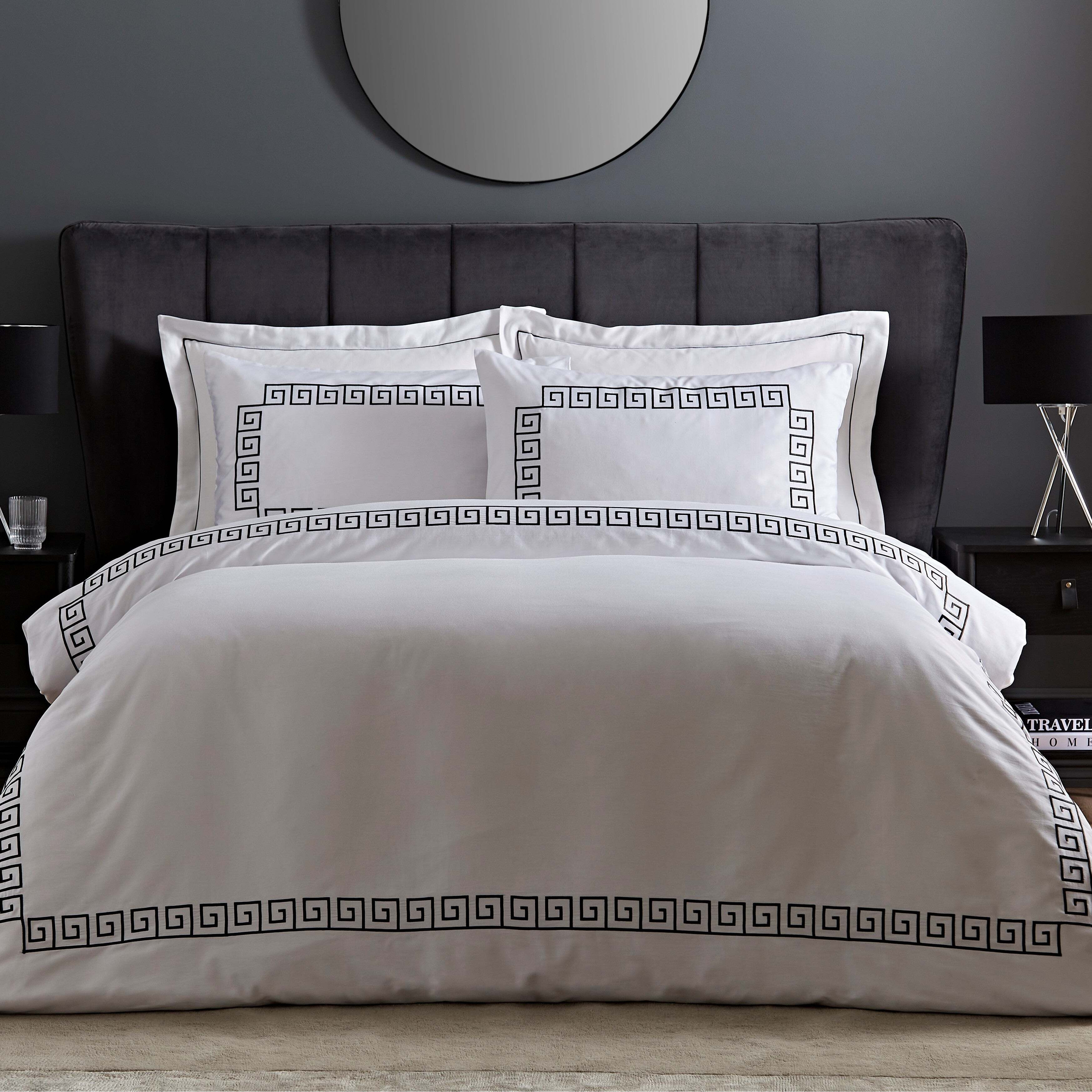 Hotel Greek Key White Duvet Cover and Pillowcase Set White by Dunelm ...