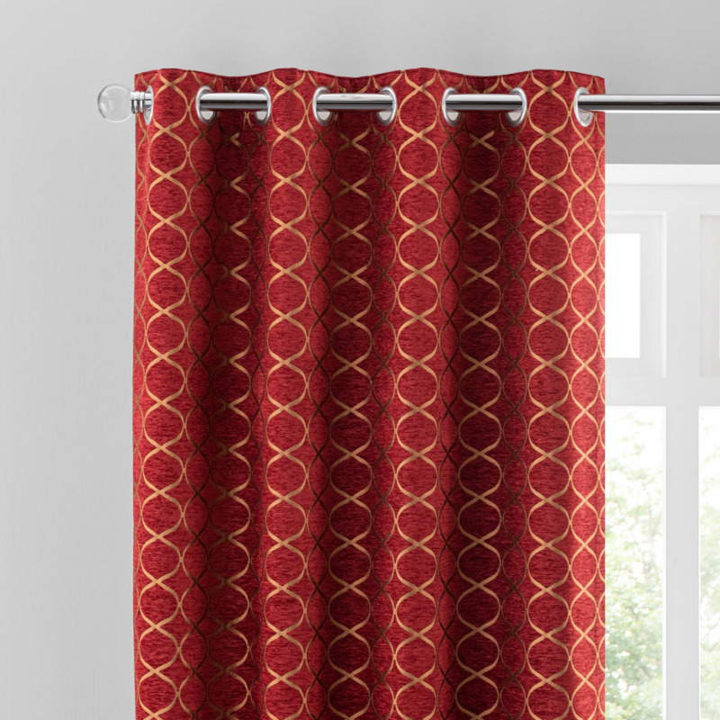 Chenille Ogee Red Eyelet Curtains Deep Red by Dunelm | ufurnish.com
